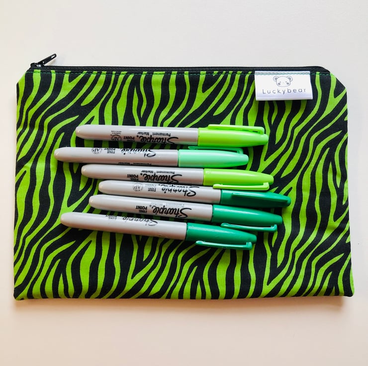 Zingy green animal print pouch, medium zip pouc... - Folksy