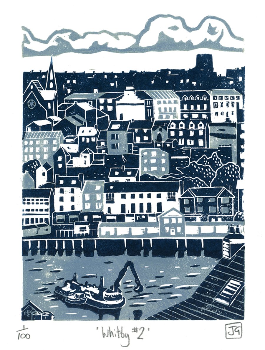 Whitby No.2 two-colour linocut print - Folksy