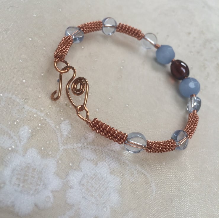 Handmade Coiled Copper Wire Bracelet with Ocean... - Folksy