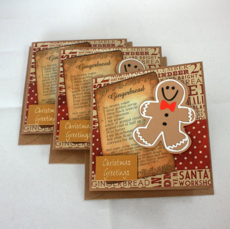 Handmade Christmas cards - Gingerbread men - pa... - Folksy