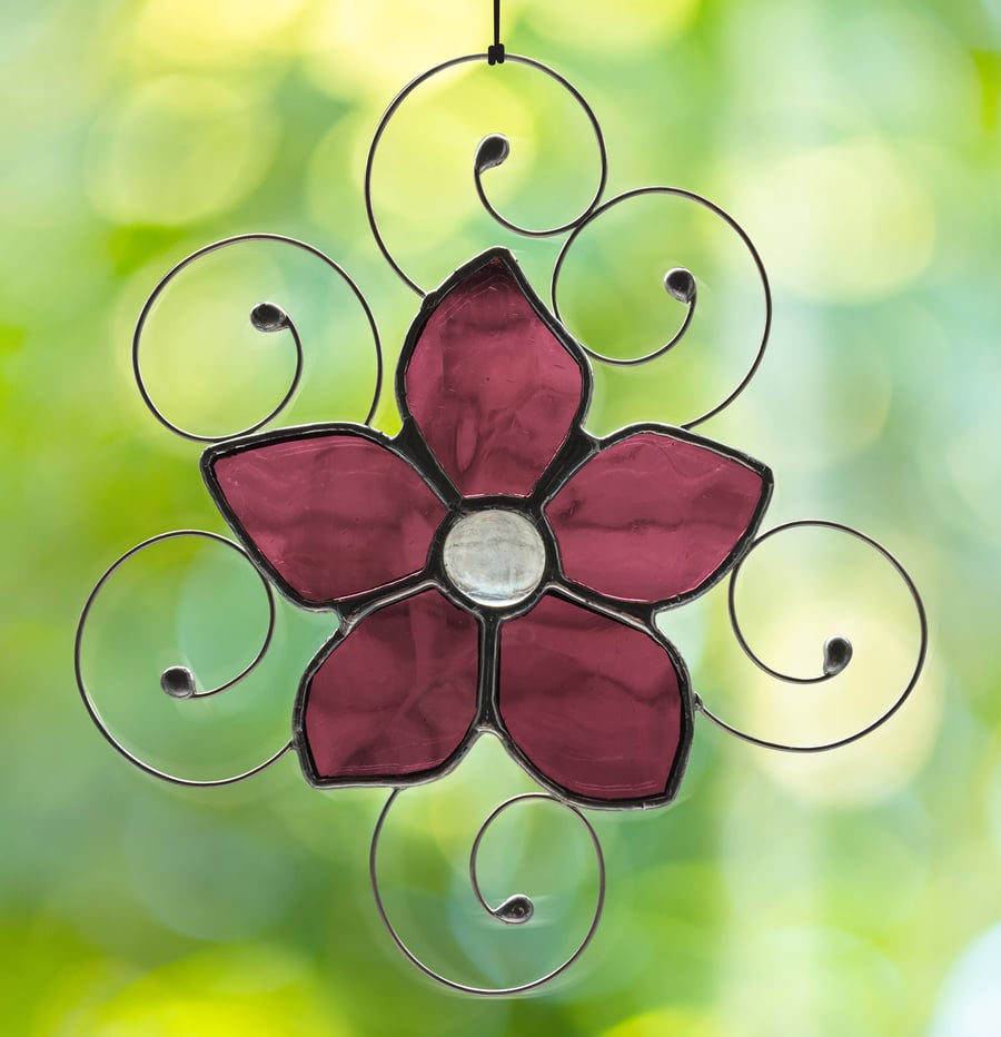 Flower Sun Catcher Stained Glass, Window Hangin... - Folksy