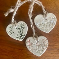 hanging hearts set of 3 mini ceramic clay heart... - Folksy