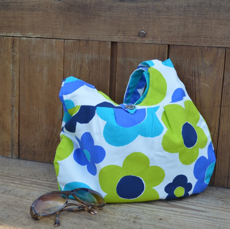 Blue and White lined bag - Folksy