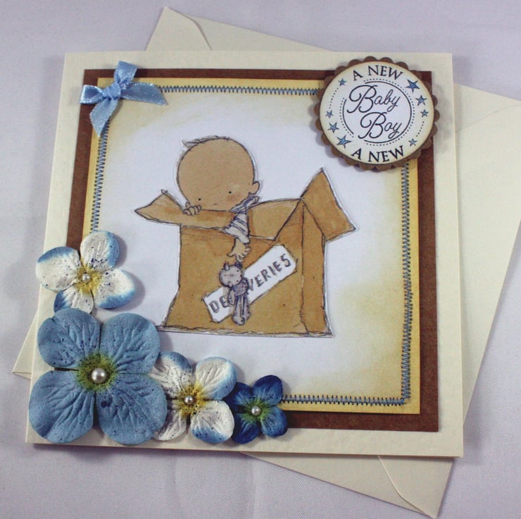 Handmade new baby boy card - Folksy