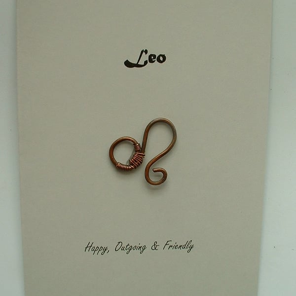Leo Zodiac Greeting Card with Copper Wire - Folksy