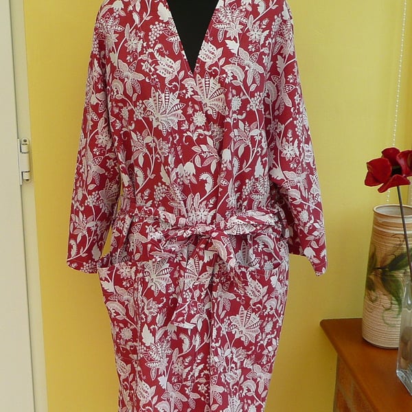Kimono dressing gown terra cotta white floral b... - Folksy
