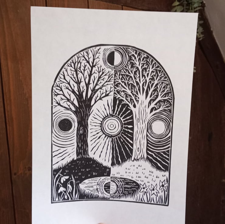 Spring Equinox - original handmade linocut print - Folksy
