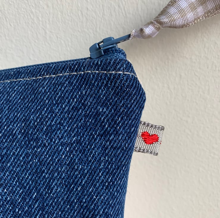 Vintage linen and denim pouch - Folksy