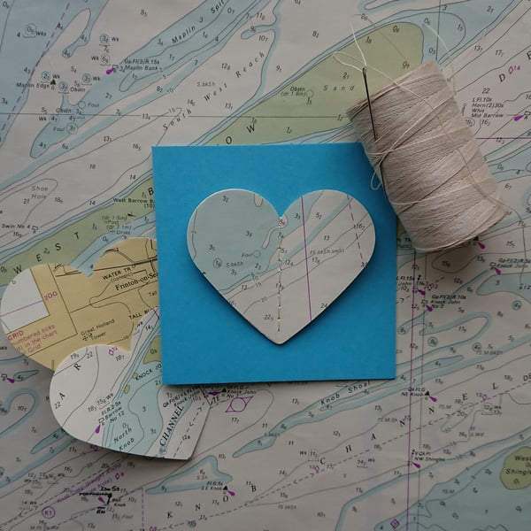 Vintage nautical hearts card - romantically rep... - Folksy