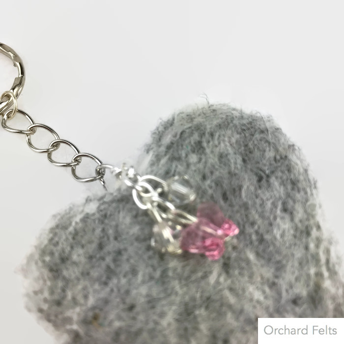 Grey needle felted heart and beaded key fob, ke... - Folksy