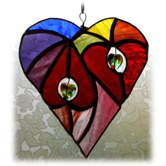 Heart of Hearts Suncatcher Rainbow Stained Glas... - Folksy