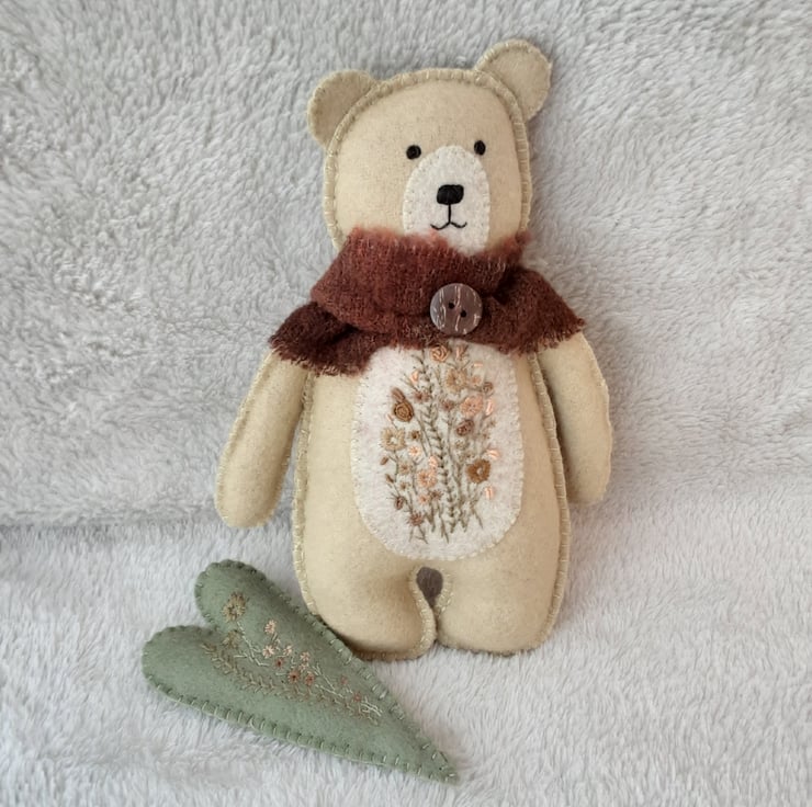 Sale, Hand Embroidered Soft Green Wool Teddy Be... - Folksy