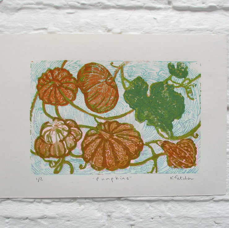Pumpkins Original Hand Pressed Linocut Print - Folksy