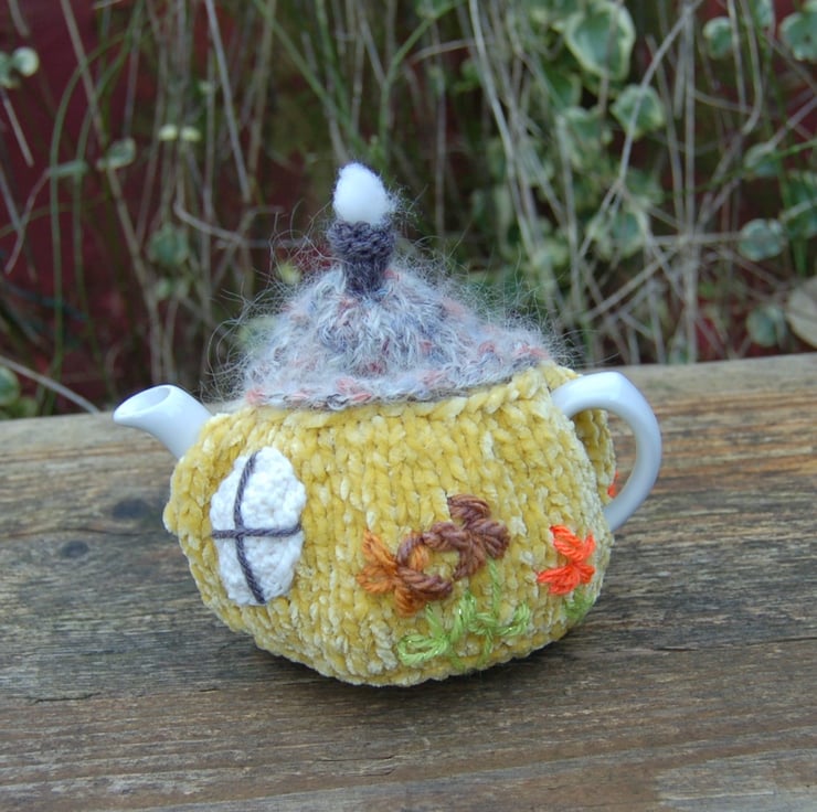 Knitted tea cosy - Fairy cottage design to fit... - Folksy