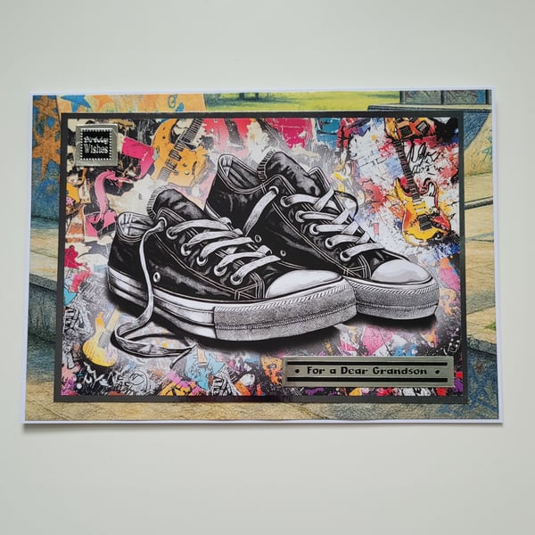 Grandson Birthday Card - Trainers & Guitar ... - Folksy