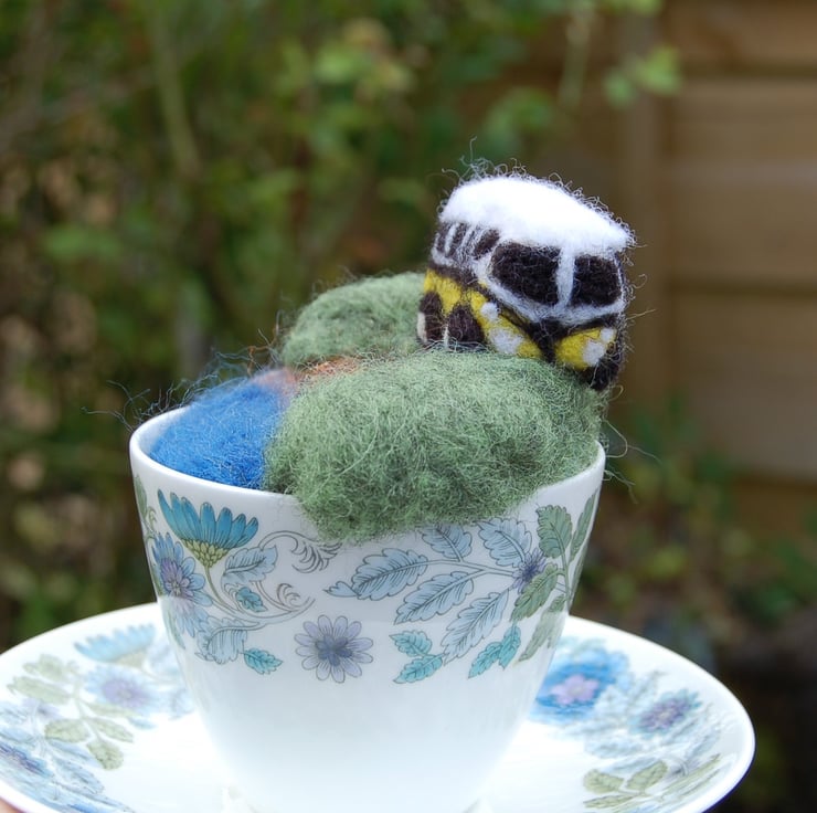 Campervan scene in a vintage tea cup. Fibre ar... - Folksy