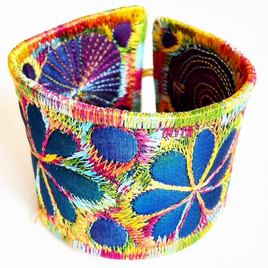 Textile - Cuff - with Free Machine Embroidery - Folksy