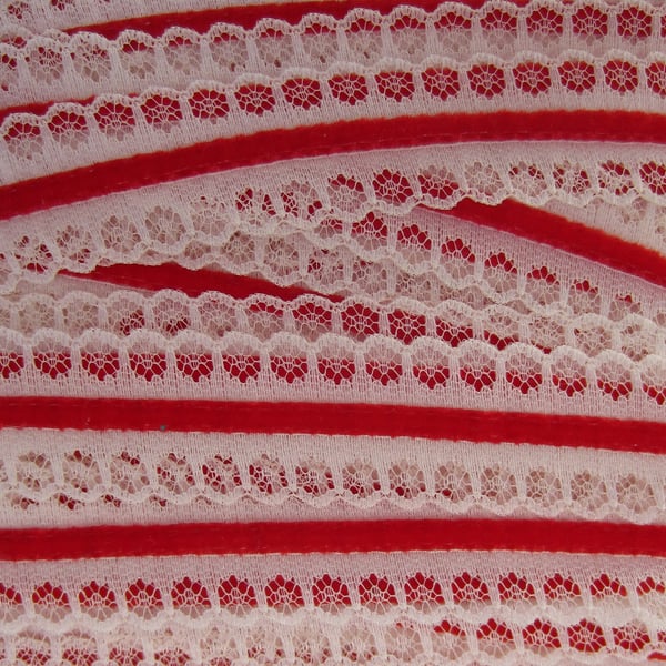 5.5 Metres of Cream Lace and Red Velvet Trim - Folksy