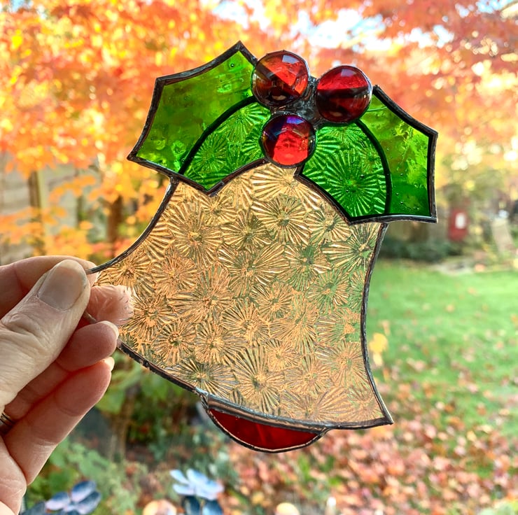 Stained Glass Christmas Bell - Handmade Hanging... - Folksy