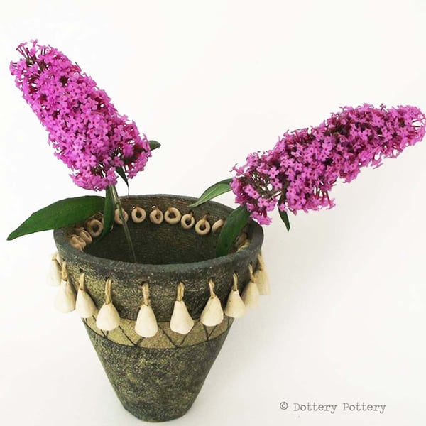 Sale Green stoneware ceramic pot with beads - Folksy