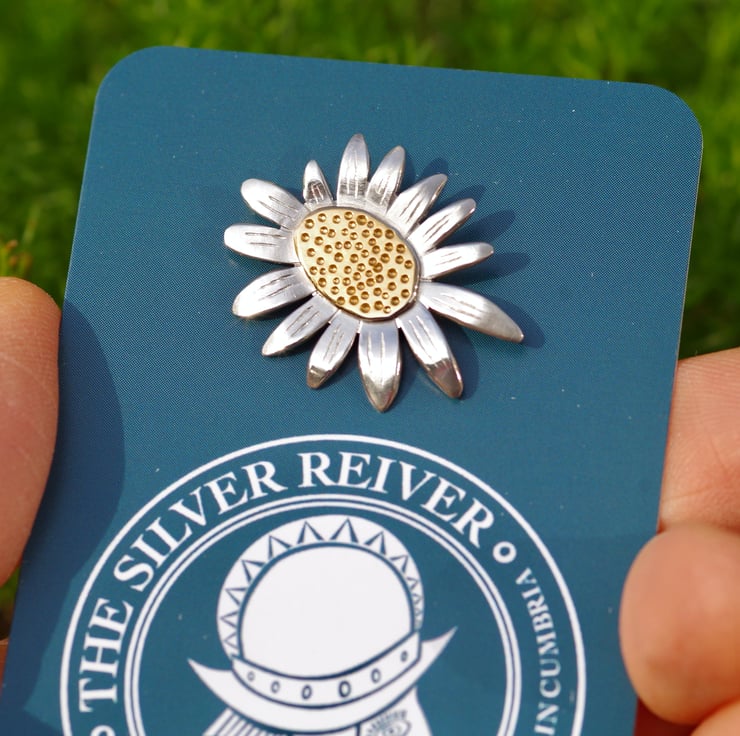 Daisy Lapel Pin - Handmade Sterling silver badg... - Folksy