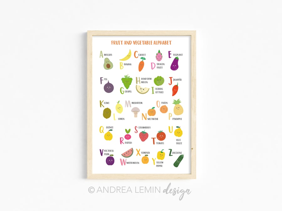 Fruit and vegetable alphabet print - Folksy