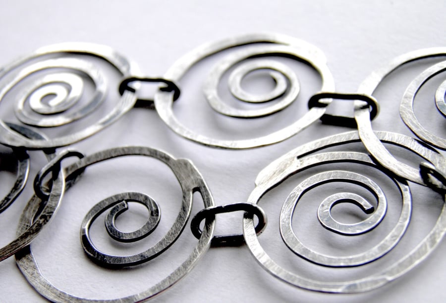 Sterling Silver Bracelet Handcrafted Swirl Spir... - Folksy