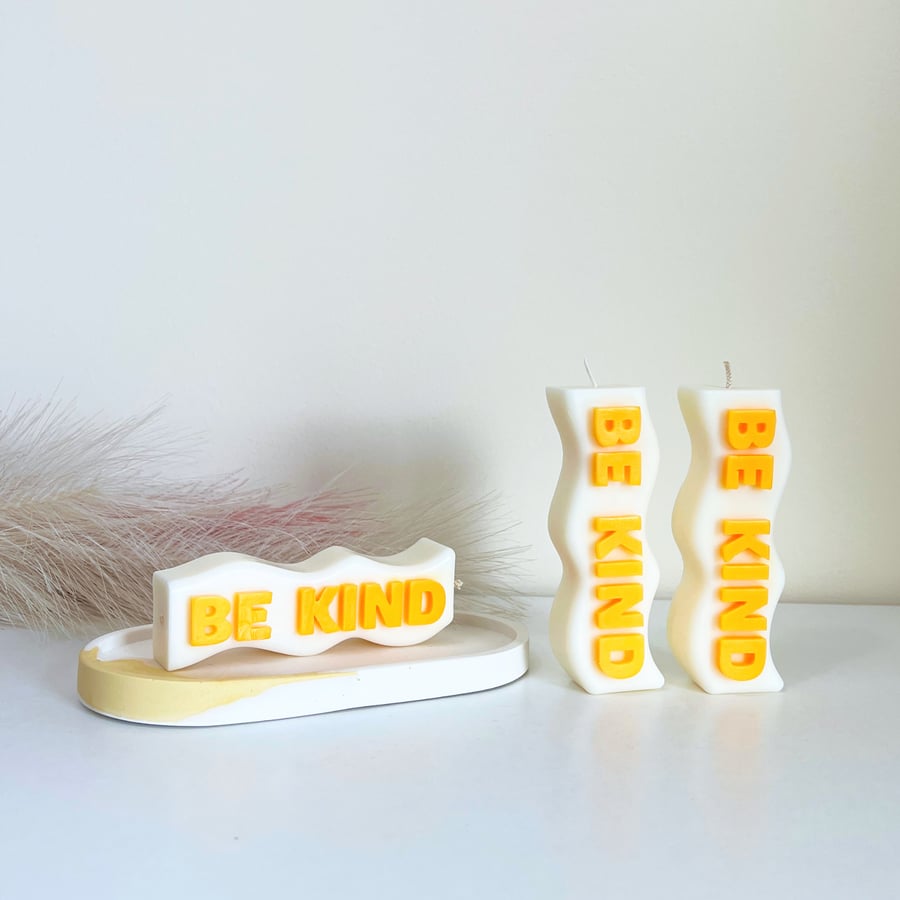 Word Art Candle with Text saying “Be kind’ - Folksy