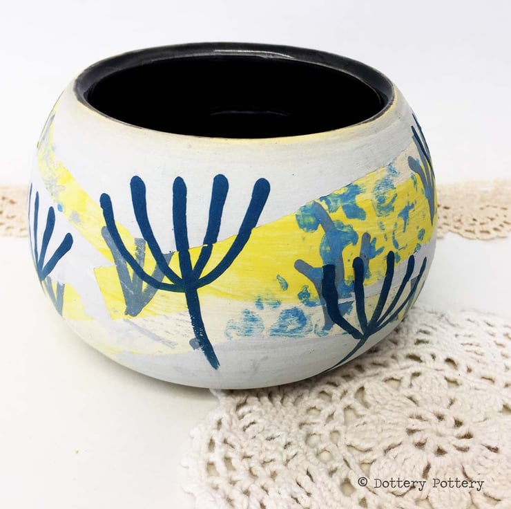 Handthrown ceramic pot bold leaf design pottery... - Folksy