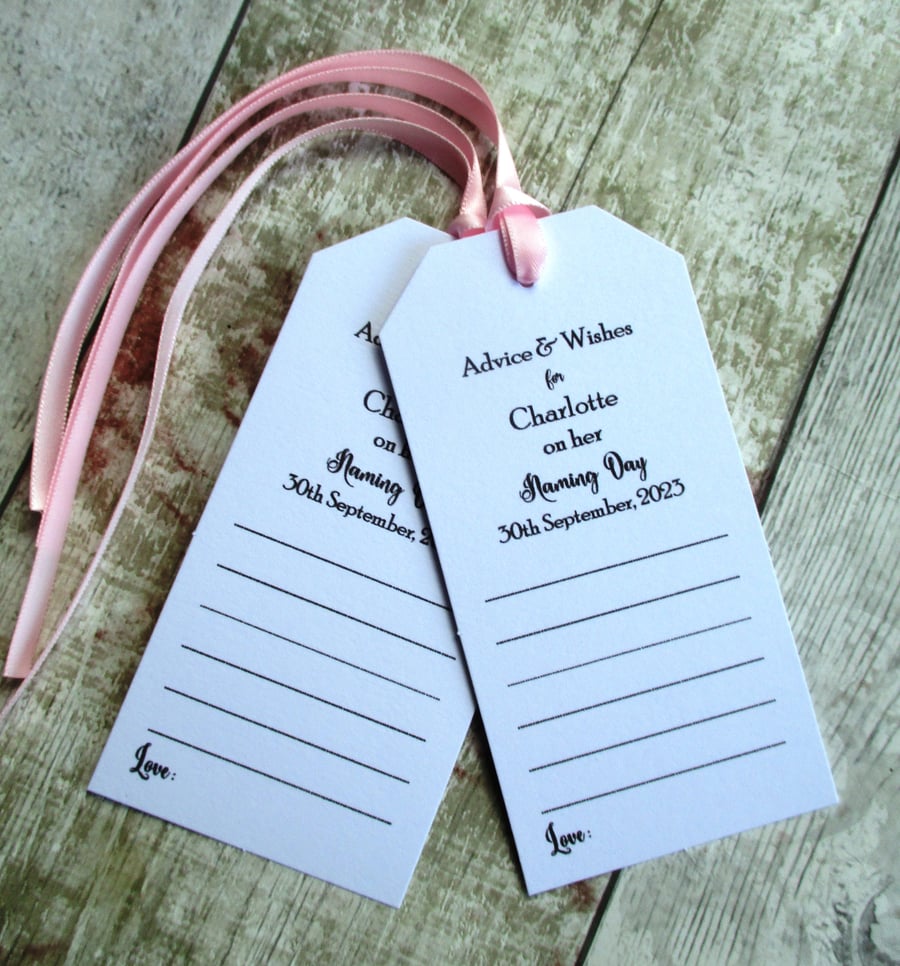 Naming Day Advice & Wishes Personalized Tag... - Folksy