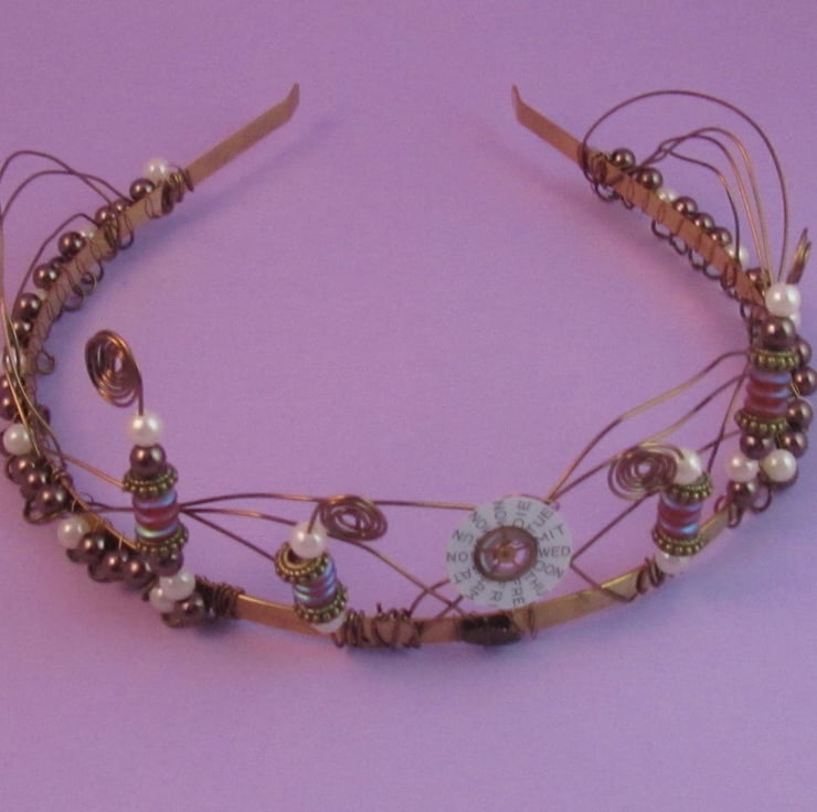 Steampunk Valve Brown White Gold Coloured Tiara - Folksy