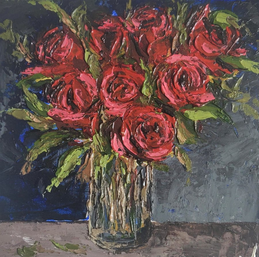 Red Rose Bouquet Still Life Painting - Folksy