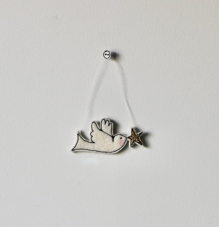 'Dove holding a Gold Star' - Hanging Decoration - Folksy