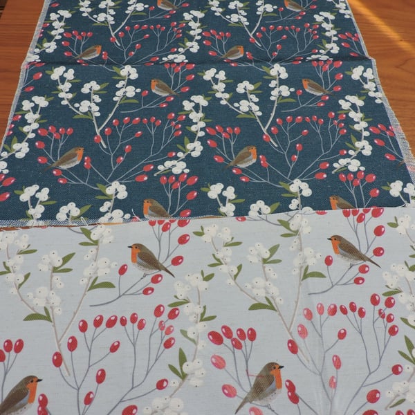 Linen Fabric Remnants Robins and berries - Folksy