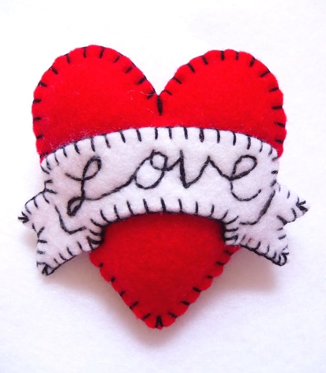 FB062 - Hot Red LOVE Heart Shape Handmade Felt ... - Folksy