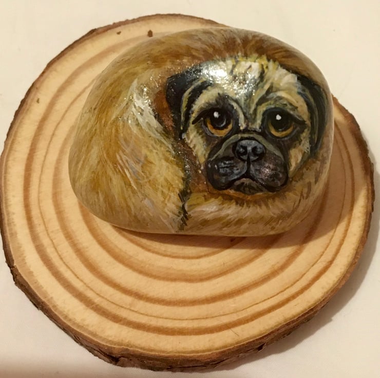 Pug hand painted pebble art garden rock dog sto... - Folksy
