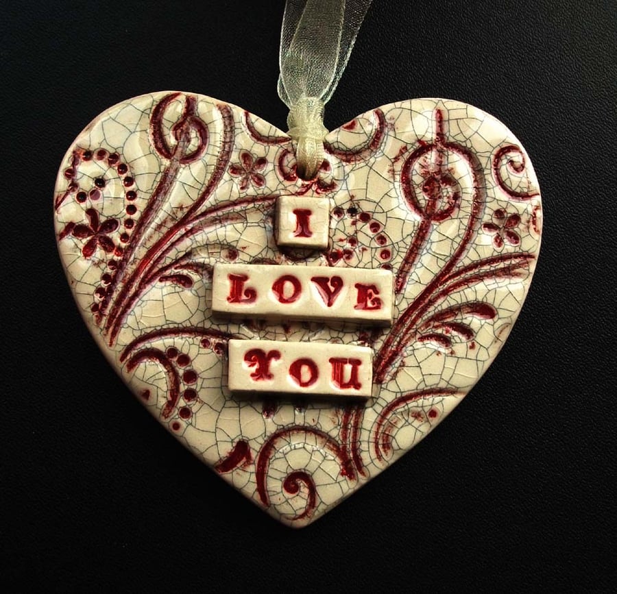 Ceramic Red Love heart decoration - Folksy