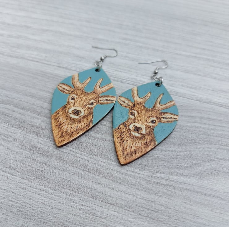 Unique Pyrography Stag Lightweight Wood Earring... - Folksy