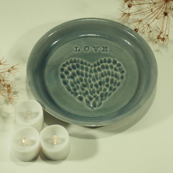 Ceramic light blue love heart plate - Folksy