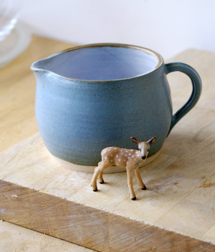 Speckled blue pottery pouring jug - handmade st... - Folksy