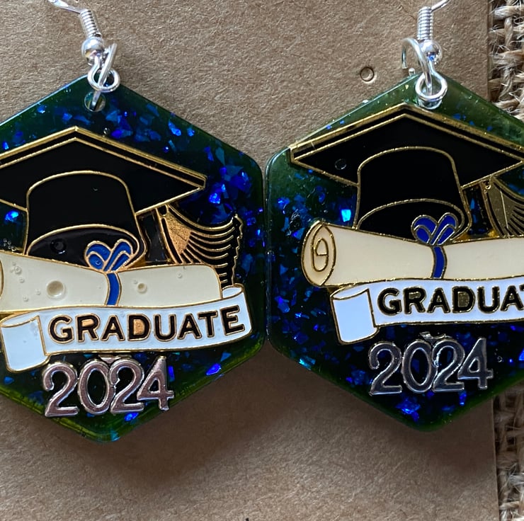 Handmade Pair Of Hexagonal Graduate 2024 Earrings - Folksy