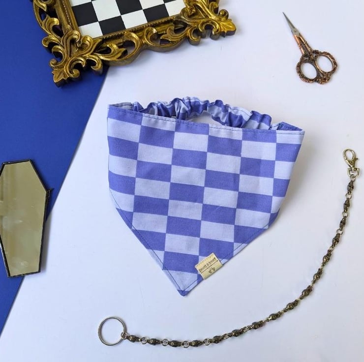 Checkered Dog Bandana with Elastic Collar, Blac... - Folksy