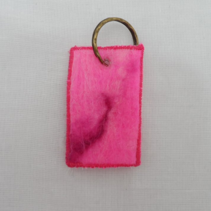 Felted key ring - pink with flower - Folksy