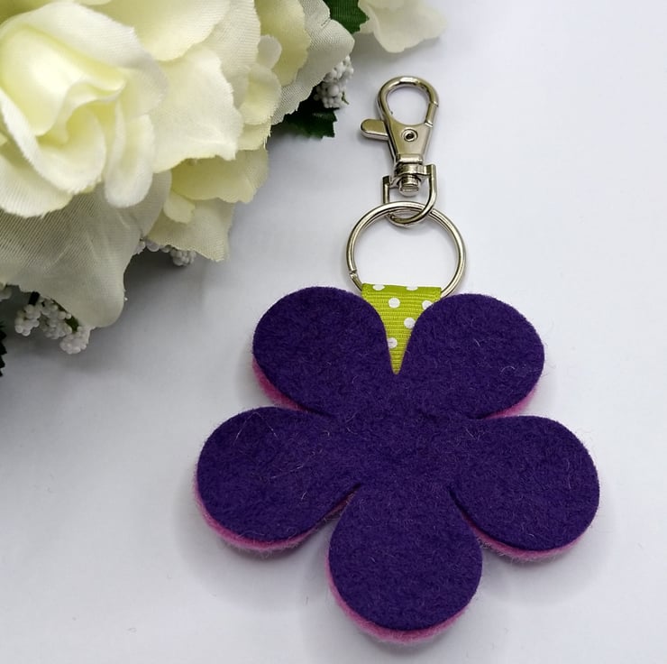Felt Flower Keyring - Pink and Lilac Keyring em... - Folksy