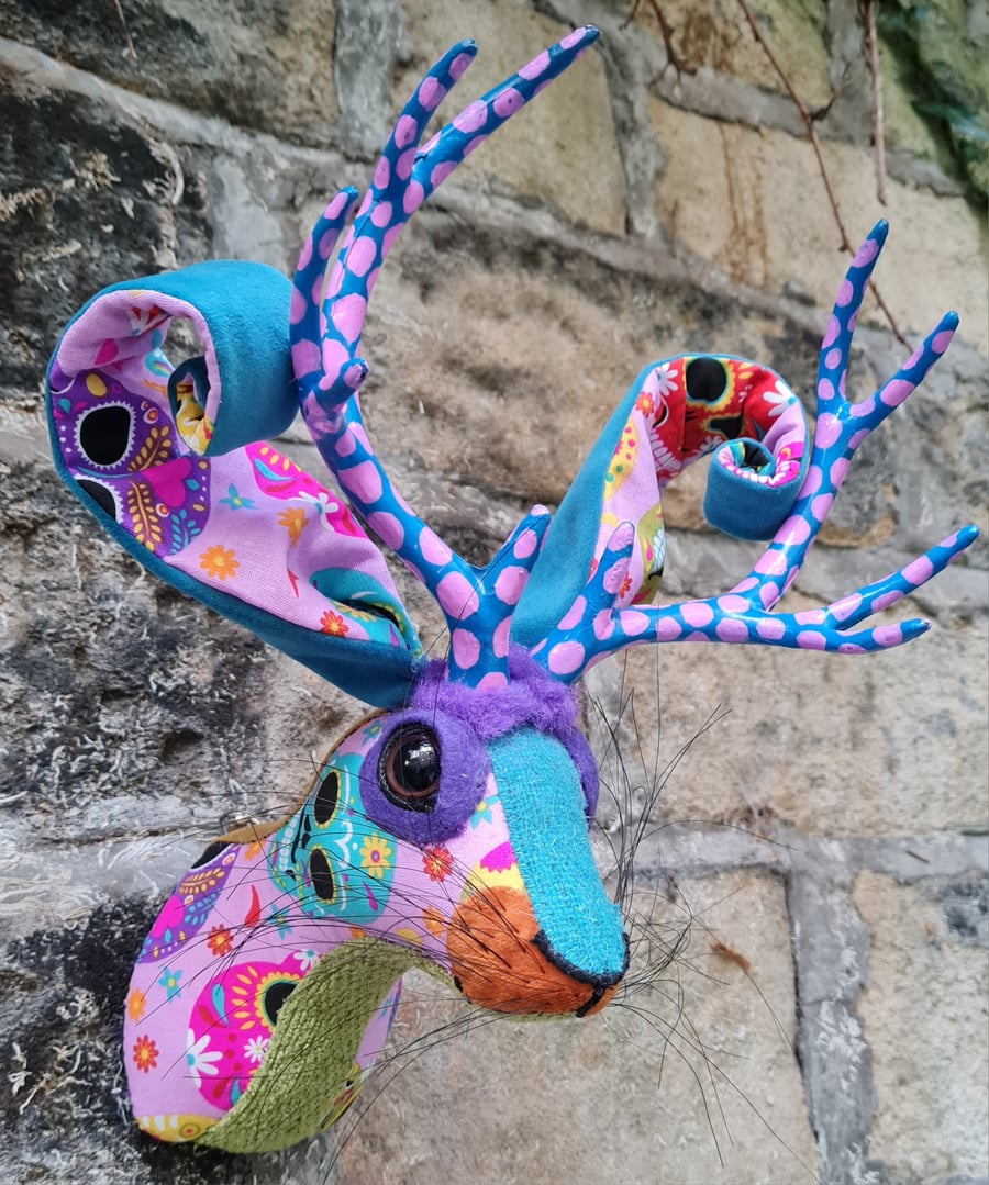 Faux jackalope head wall mount in Day of the De... - Folksy