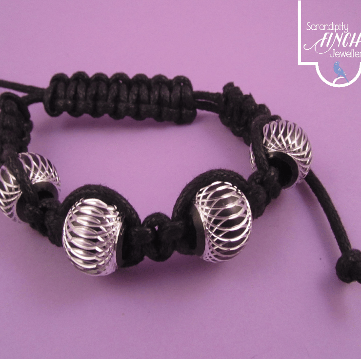 Black Leather Look Macrame Bracelet with Alumin... - Folksy