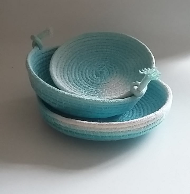 Trio of hand dyed rope bowls - Folksy