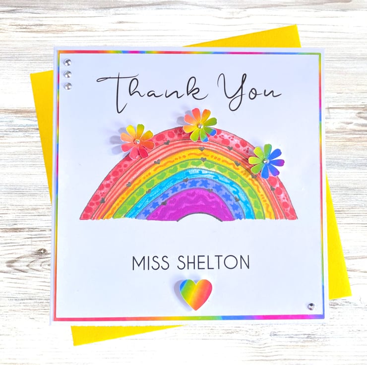 Rainbow Personalised Thank You Card - Teacher T... - Folksy