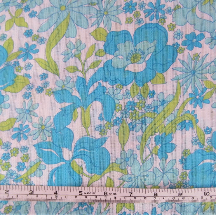 Unused Vintage Blue Floral 1970 s Fabric - 2 Me... - Folksy