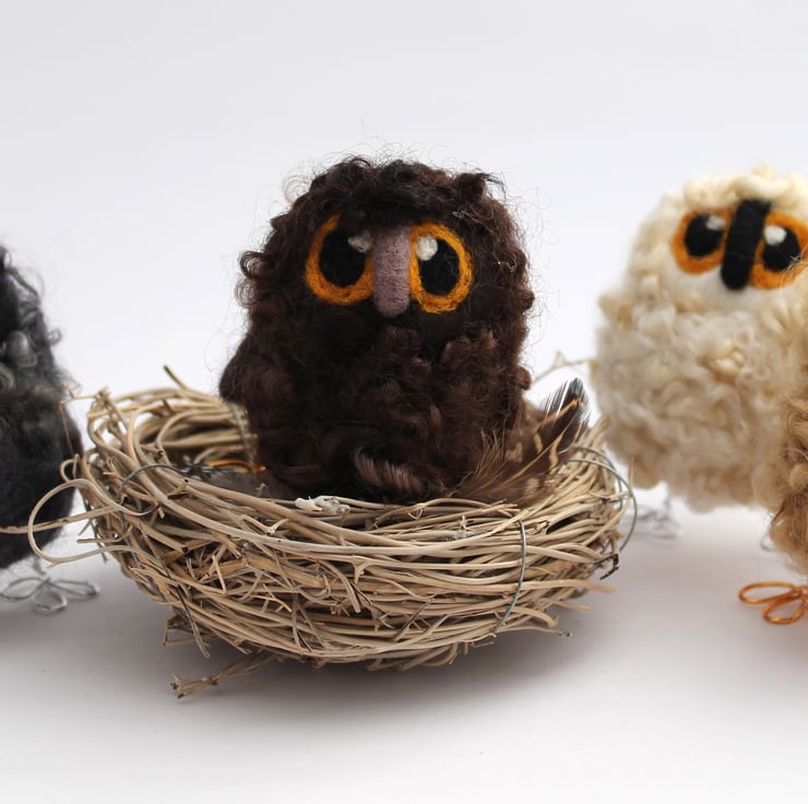 White Needle Felted Owl Baby - Folksy